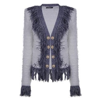 Balmain Femme, Vestes, Multicolore, Taille: 38 FR Veste en tweed &agrave; paillettes et franges sans col