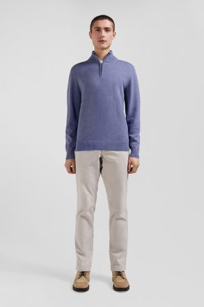 Eden Park Pull Col Camionneur Zipp&eacute; En Laine Et Coton Bleu Clair Coupe Regular