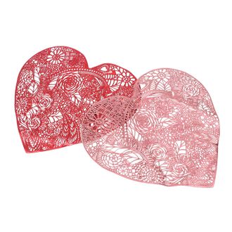 Cabilock Herzf&ouml;rmiges Tischset mit Rosenmotiv 2 St&uuml;ck PVC Tischmatte Dekoratives Geschirrset f&uuml;r Haushalt und Gastronomie