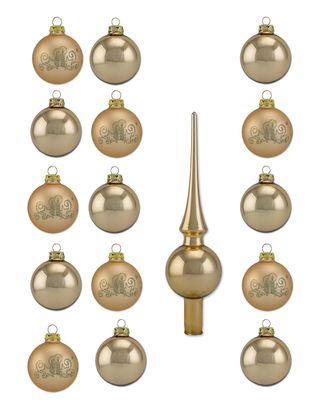 Th&uuml;ringer Glasdesign A016-2356-1340 - 16 teiliges Christbaumschmuck Sortiment in Gold Uni glanz und Deko matt mit Dekor Kerze