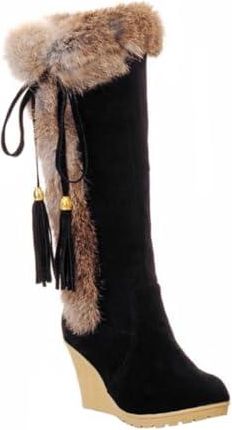 IFUNDOM Bottes Montantes pour Femmes en Su&eacute;d&eacute; Noir Bottes de Neige Chaudes &agrave; Talons &Eacute;pais Inclin&eacute;s Semelles Antid&eacute;rapantes Taille 38 pour LHiver Ext&eacute;rieur Mod