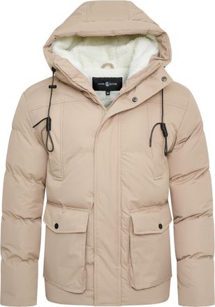 SOULSTAR Herren warme Winterjacke mit Kapuze Teddyfell Gef&uuml;tterte Steppjacke Outdoorjacke Pufferjacke Mens Jacket S2_MOORLAND-J25-Stone-L