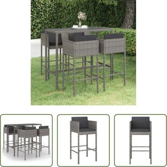 vidaXL vidaXL Barstuhl - 5-tlg. Gartenbar-Set mit Kissen Poly Rattan Grau