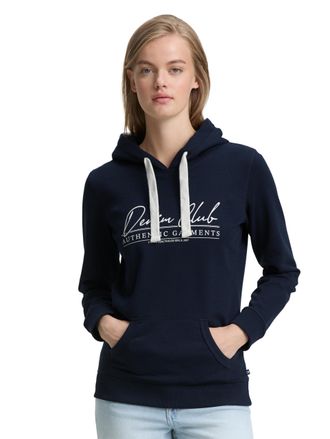 Tom Tailor Damen 1048419 Hoodie Sweatshirt mit Logo-Print, 10668-Sky Captain Blue, M