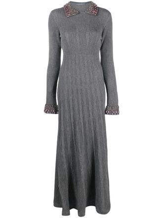 Alberta Ferretti robe &agrave; ornements en cristal - Gris