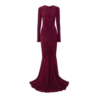 Norma Kamali Femme, Robes, Rouge, Taille: 40 FR Ruched Jersey Fishtail Gown
