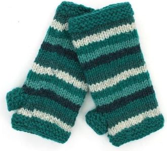 Loud Elephant LoudElephant Manchettes tricot&eacute;es &agrave; la main en laine, Rayures bleu sarcelle, taille unique