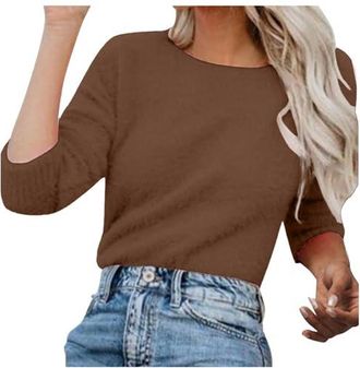 Generic Pull Femme Chaud Couleur Unie Pullover Col Rond Hauts Manche Longue Pull Femme Hiver Pull Tricot&eacute; Chaud Leger Chic et Elegant Pullover Pull Femme Hive