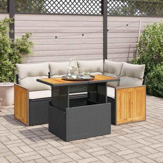 vidaXL Vidaxl - Salon de jardin 5 pcs avec coussins noir r&eacute;sine tress&eacute;e acacia
