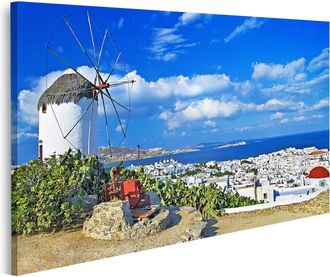 Islandburner Bild auf Leinwand Mykonos Blauer Himmel Windmühle Bilder Wandbilder Poster