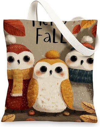 Generic Sacs fourre-tout en toile motif hibou, sacs à provisions réutilisables, sacs à provisions réutilisables, style vintage dautomne, sacs à bandoulière lé
