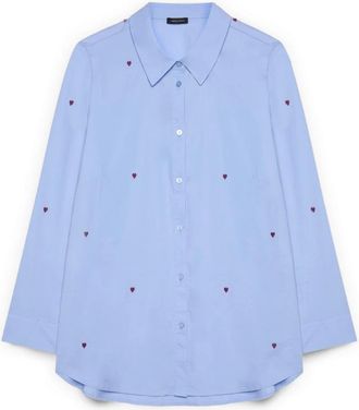 Fiorella Rubino Femme, Blouses et Chemises, Bleu, Taille: 52 FR Chemise en popeline avec broderie de coeurs