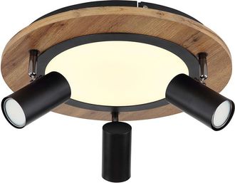 Globo Lighting Deckenleuchte 3 Stufen Deckenlampe Strahler schwenkbar Spotleuchte Holz, 3x GU10, 1x LED 15W 1300Lm warmwei&szlig;, DxH 40x18 cm