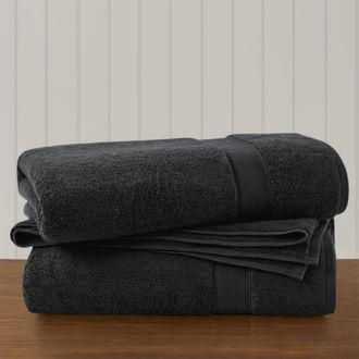Madison Park Badetuch-Set, 800 g/m², Übergröße, 86,4 x 172,7 cm, 100% Baumwolle, sehr saugfähig, Hotel-Spa-Qualität für Badezimmer, Schwarz, 2 Stück