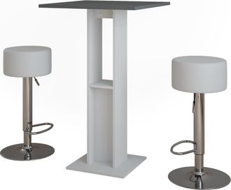 Vicco Bartisch-Set Repose, Weiß/Anthrazit, 65 x 65 cm mit 2 Barhockern