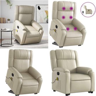 vidaXL Massagesessel mit Aufstehhilfe Elektrisch Creme Kunstleder - Elektrischer Massagesessel - Relaxsessel - Fernsehsessel - Lift Chair - Ergonomisch
