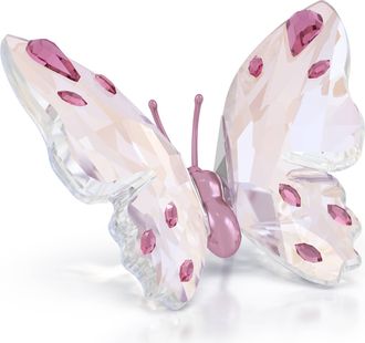 Swarovski Idyllia Schmetterling, Kleine Schmetterlingsfigur aus Klarem Kristall mit Rosafarbenen Details und Pinken Metallakzenten, Gr&ouml;&szlig;e: 2.9 x 2.9 x 4.7 cm
