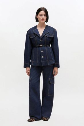 Ganni Jean fonc&eacute; Angi Bleu marine Coton Biologique - Taille 32W/33L - Pour Femme