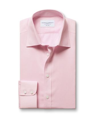 CHARLES TYRWHITT B&uuml;gelfreies Twill-Hemd mit Hahnentrittmuster - Rosa Knopfmanschette