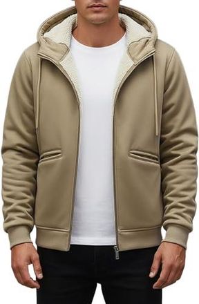 Generic Veste &agrave; capuche pour homme avec fermeture &eacute;clair &eacute;paisse Sherpa chaude - Tendance - D&eacute;contract&eacute;e - Automne et hiver - Pour le quotidien, les vacances,