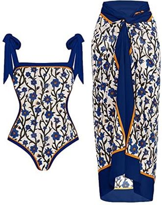 Generic Maillot De Bain 1 Pieces Femme Gainant Et Amincissant Abstrait Floral Imprimé 1 Pièce De Bain + 1 Pièce Cover UP Deux Pièces Imprimé Monokini Bikini 2