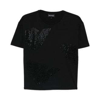 Emporio Armani ASV Jersey T-shirt mit Strass-Adler - - Tops - Damen - Schwarzk - M