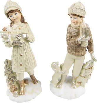 Clayre & Eef M&auml;dchen und Junge Winterfigur im Set Weihnachten Landhaus