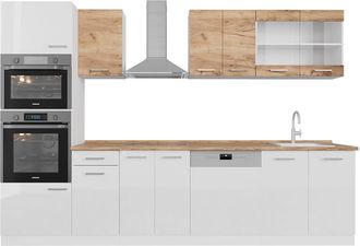 Vicco K&uuml;chenzeile R-Line, Goldkraft Eiche/Wei&szlig;, 300 cm zweifarbige Schr&auml;nke, AP Eiche