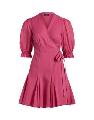 Ralph Lauren PUFFED-SLEEVE COTTON WRAP DRESS