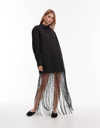 Asos Mini-Hemdkleid in Schwarz mit Fransensaum