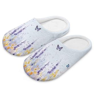 Coloranimal Pantoufles de spa pour femme - Pour chambre dh&ocirc;tes, maison - Bout ferm&eacute; - R&eacute;utilisable - Sandales dh&ocirc;tel, Fleur de Lavande Papillon, 35.5/36.5 EU