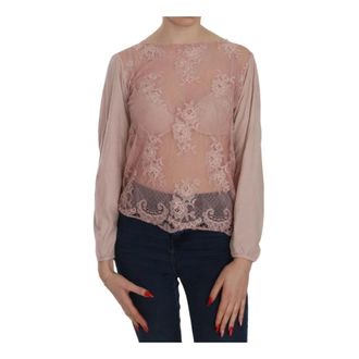 Pink Memories Rosa Spitzen Bootshalsbluse - - Blouses & Shirts - Damen - Rosa - S