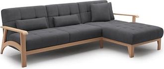 Cavadore Cavadore Ecksofa Billan / Schlafsofa im skandinavischen Design mit Longchair, Bett und massivem Holzgestell in Buche / 264 x 88 x 183 / Mehrfarbiger S