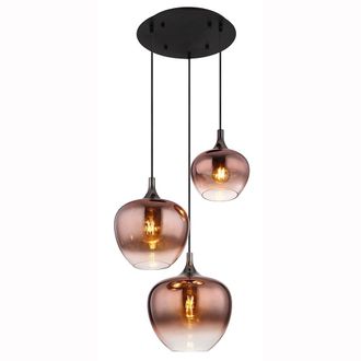Globo Lighting Pendelleuchte Esszimmerlampe H&auml;ngeleuchte Wohnzimmerleuchte K&uuml;chenlampe, Metall Glas kupferfarben schwarz, 3 Flammig E27, H 120 cm