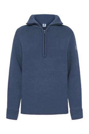 Hanseheld Damen Troyer Merino Jeans Blau GOTS Organic 40 | Strick-Pullover | 100% Schurwolle | Weich | Nachhaltig kbT | Strickpullover| Wollpullover | Made in G