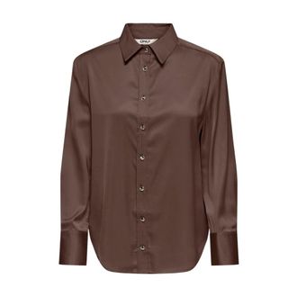 Only Only, Femme, Blouses et Chemises, Brun, Taille: 36 FR Chemise Classique Boutonn&eacute;e &agrave; Manches Longues avec Encolure Ronde