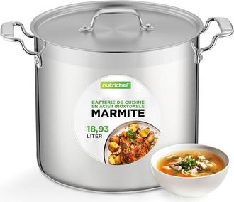 Nutrichef NutriChef Marmite Inox 20 QT (18,9 L) avec Couvercle - Faitout Acier Inoxydable 18/8 - Marmite Grande Capacit&eacute; &agrave; Soupe et Bouillon - Compatible Tous F