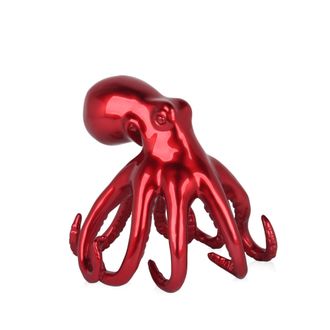 ADM Kleines Krake - Skulptur Pop Art aus Harz, Metalleffekt - Rot - H22 cm