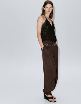 Mango Haut dos nu en tricot brod&eacute; noir - Femme - XS - MANGO