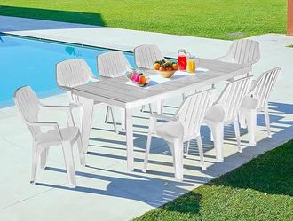 Dmora Tisch im Freien Mercurio, Rechteckiger Regal, Ausziehbarer Garten- oder Stehtisch, 100% Made in Italy, 160-220x90h74 cm, Weiß