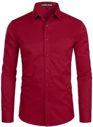 PARKLEES Chemise habill&eacute;e &agrave; manches longues pour homme, coupe ajust&eacute;e, style d&eacute;contract&eacute;, business ou formel, &agrave; boutons avec poche, rouge bordeaux, XXL