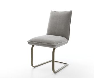 DELIFE Freischwinger Lelio-Flex Strukturstoff Soft Grau Freischwinger flach Effektfinish Titan Taschenfederkern, Esszimmerstühle