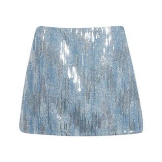 Generic Jupe trap&egrave;ze taille haute &agrave; paillettes pour fille, bleu clair, XL