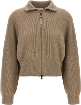 Brunello Cucinelli Femme, Pulls, Brun, Taille: 40 FR Cardigan en cachemire scintillant