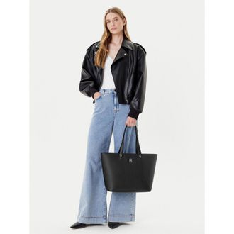 Tommy Hilfiger Handtasche Tommy Hilfiger Th Emblem Tote AW0AW15178 Schwarz