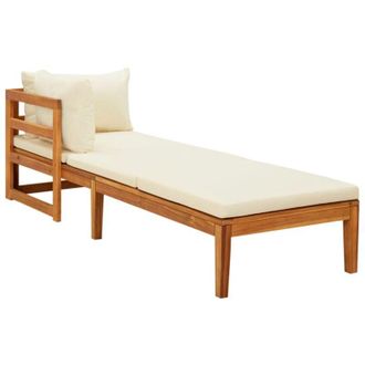 vidaXL Chaise longue avec 1 accoudoir Blanc cr&egrave;me Bois dacacia solide Vidaxl