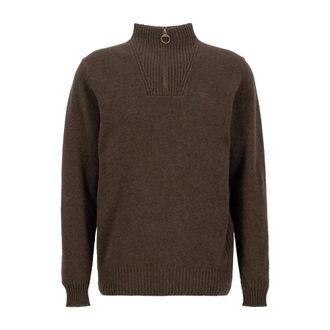 Barbour Homme, Pulls, Brun, Taille: XL Pull en Laine &agrave; Demi-Zip Ch&ecirc;ne Fonc&eacute;