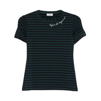 Liu Jo Gestreiftes T-Shirt mit Stickerei - - Tops - Damen - Gr&uuml;n - XL