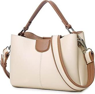 Generic Sac &agrave; main en cuir avec poign&eacute;e sup&eacute;rieure pour femme, sac &agrave; main bicolore, sac &agrave; bandouli&egrave;re moyen, sac fourre-tout pour femme, blanc, Medium