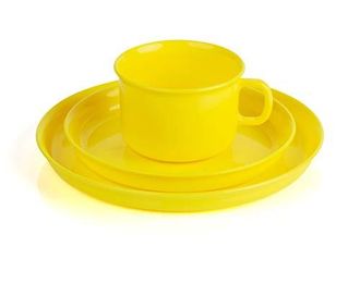 Kimmel 21-000-2252 Geschirrset bestehend aus Tasse, Untertasse und Teller, Kunststoff, Gelb